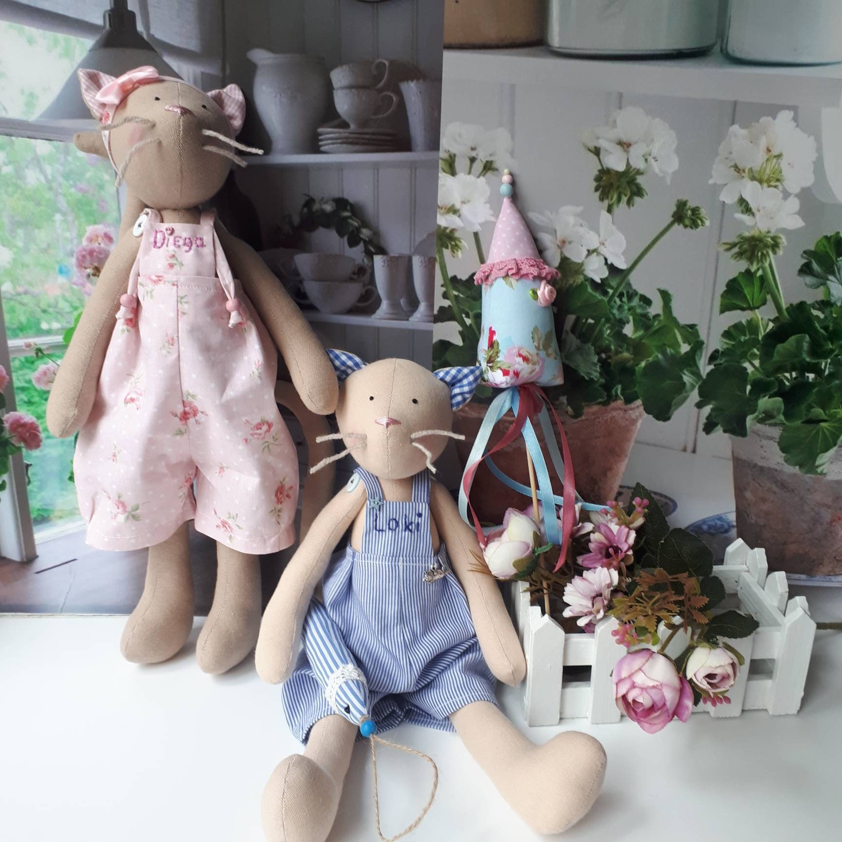 Tilda cats with names on overalls_cotton cats_tilda doll_eco | Etsy