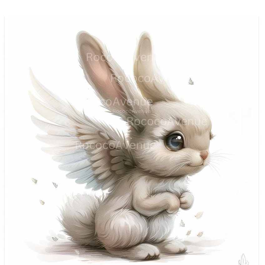 4 Angel Bunny Clipart, Cute Clipart, Printable Watercolor Clipart, High ...