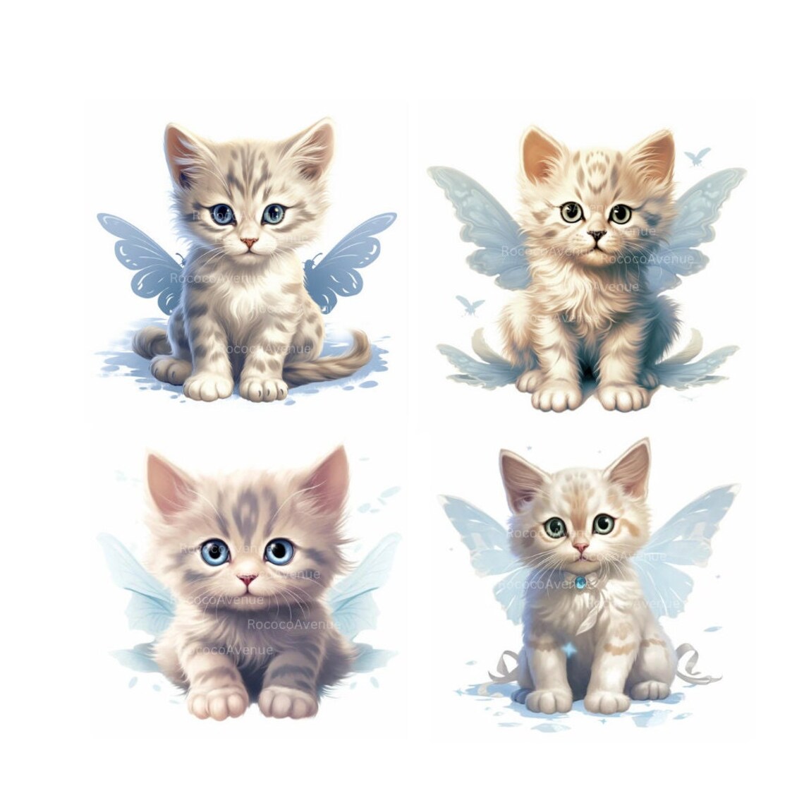 4 Angel Kittens Clipart, Cute Clipart, Printable Watercolor Clipart ...