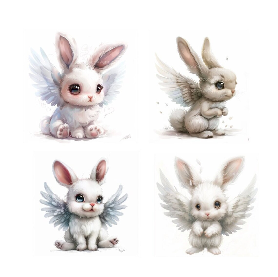 4 Angel Bunny Clipart, Cute Clipart, Printable Watercolor Clipart, High ...