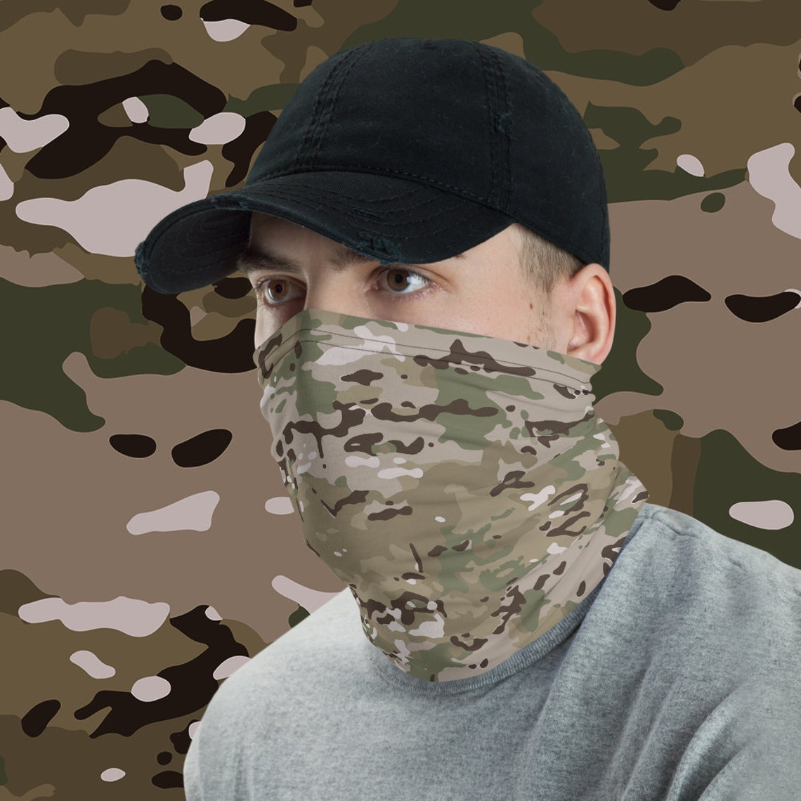 Military Camo Camouflage MultiCam Neck Gaiter Cloth Face Mask | Etsy