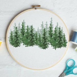 Pine Trees #P1235 Embroidery Cross Stitch Pattern Download | Stitching ...