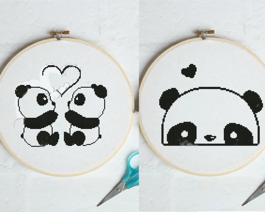 Panda Love #P405 Embroidery Cross Stitch Pattern Download | Stitching ...