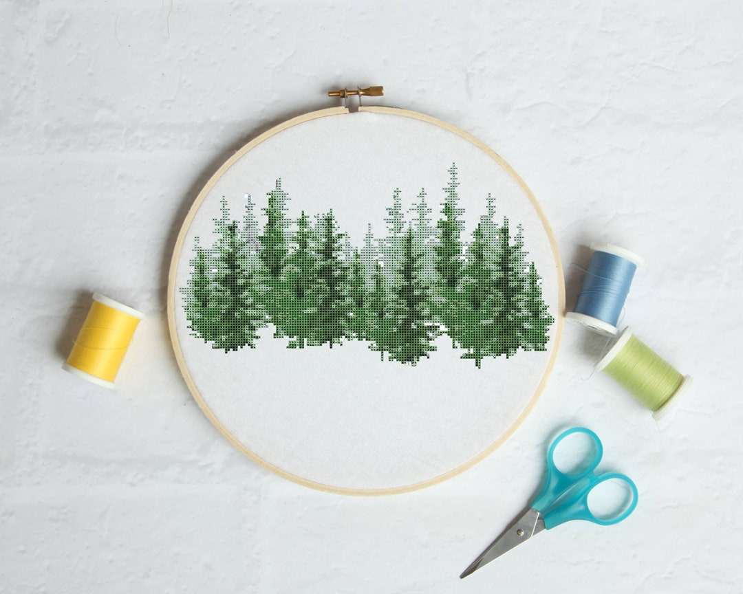 Pine Trees #P1235 Embroidery Cross Stitch Pattern Download | Stitching ...