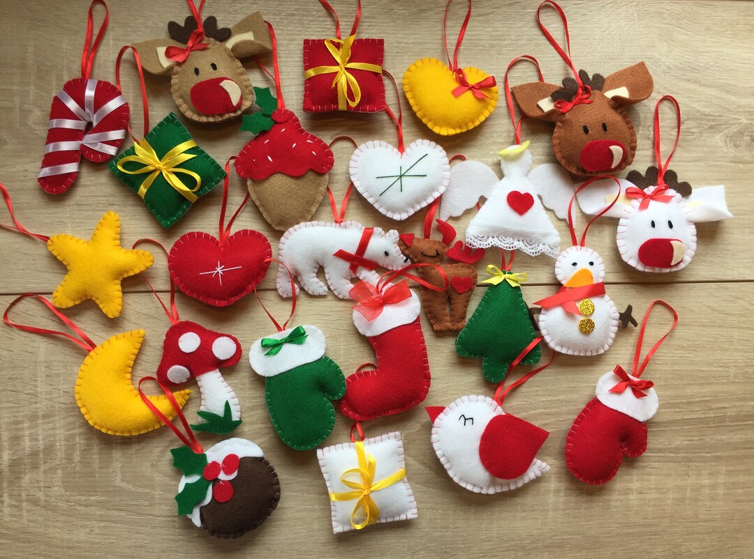 Adornos navideños hechos a mano, juego de 24 piezas, adornos para árbol ...