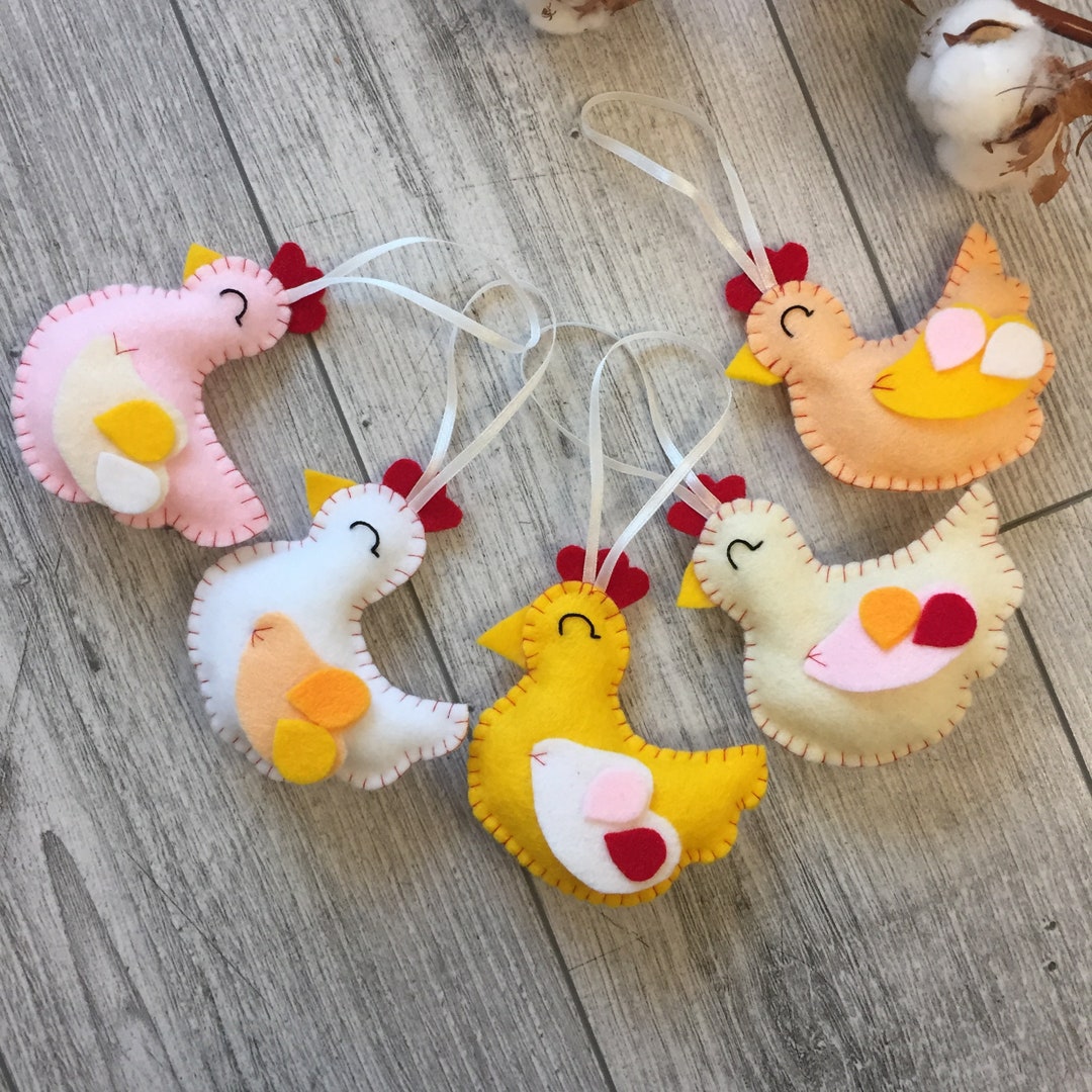 Felt Hen Ornament Set of 5, Handmade Spring Easter Decor - Etsy