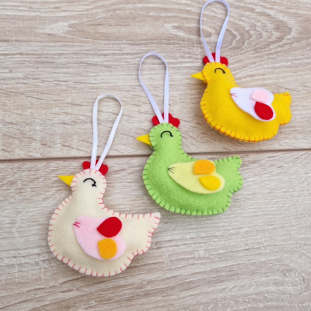 Hen Ornaments, Easter Decorations Felt Set of 3 - Etsy