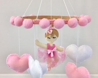 Ballerina Baby Mobile for Girl Flowers Pink Mobile Girl Dancer Mobile ...