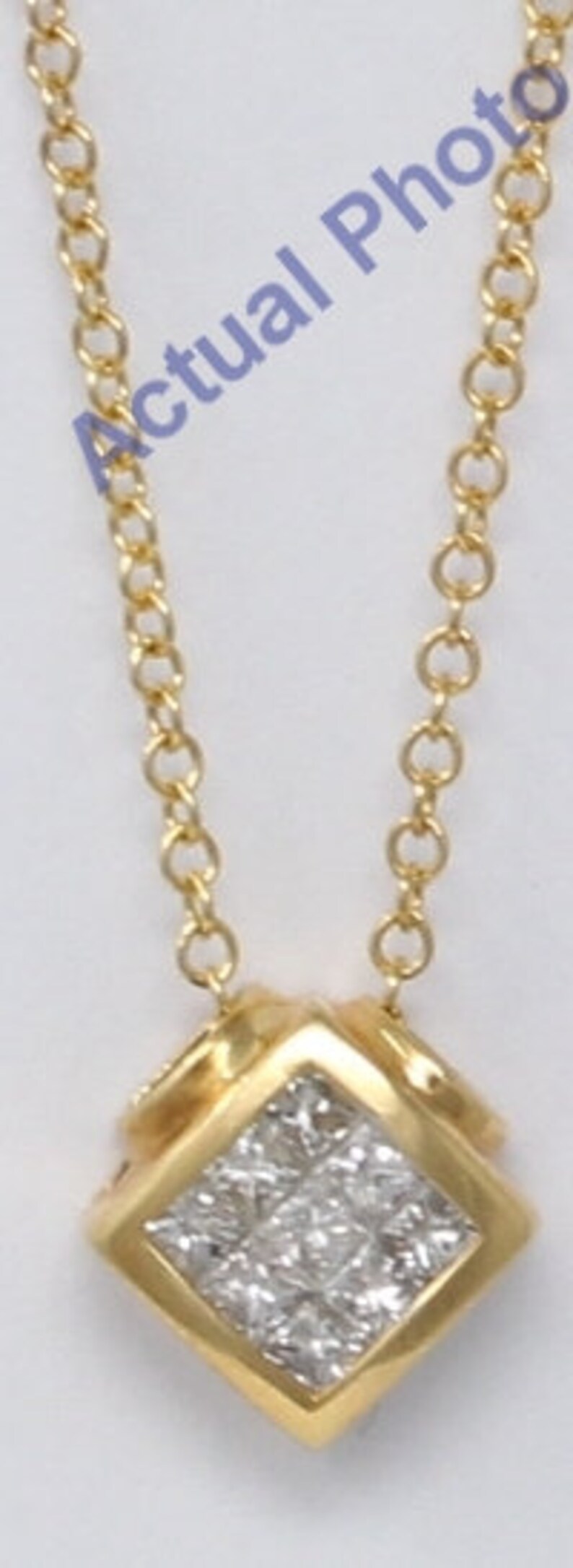 18k Yellow Gold Princess Invisible Setting Diagonal Square Contemporary ...