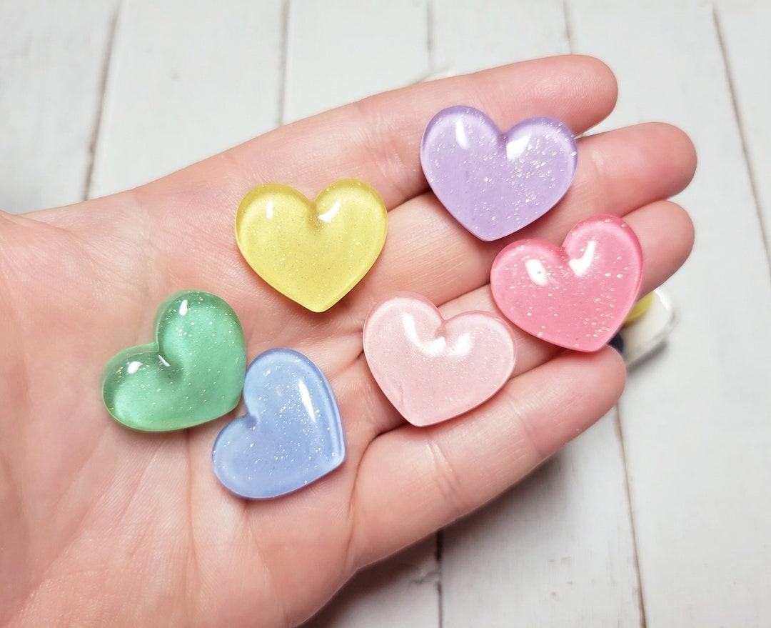 Glittery Heart Cabochons - Flatback Resin - Kawaii Cabochon - Valentine ...