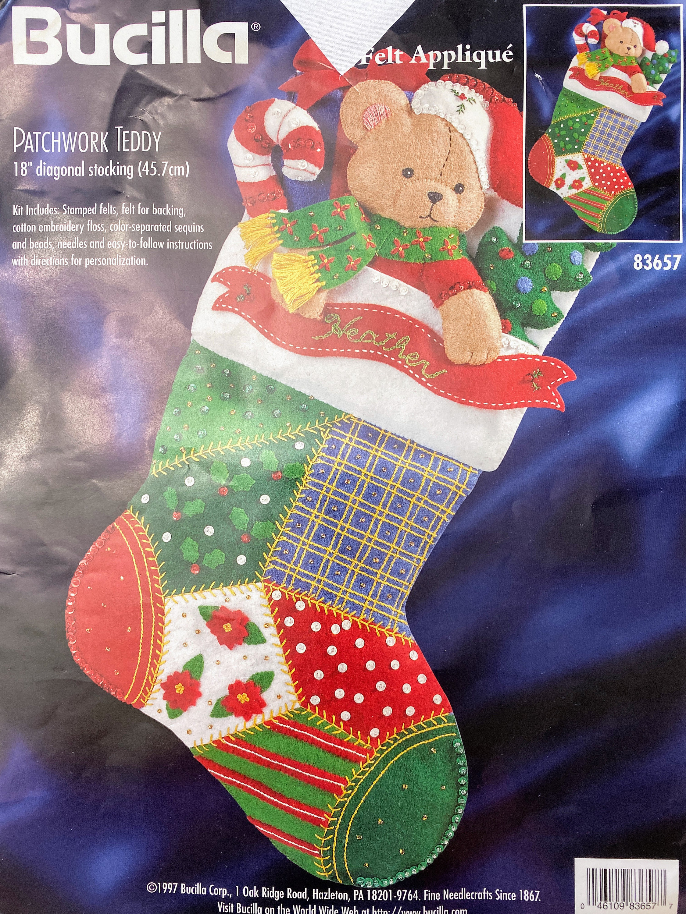 Finished Authentic Bucilla Stocking Kit Patchwork Teddy | Etsy