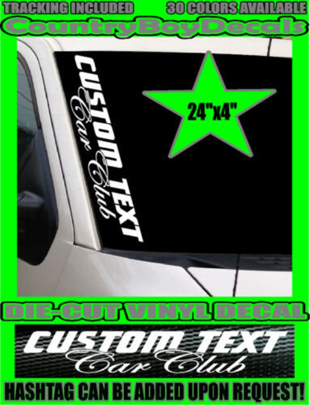 Custom Text Your Name Car Club 24x4 Vertical Windshield TURBO Boost ...