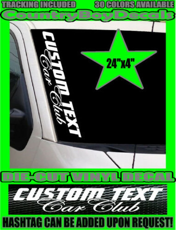 Custom Text Your Name Car Club 24x4 Vertical Windshield TURBO | Etsy