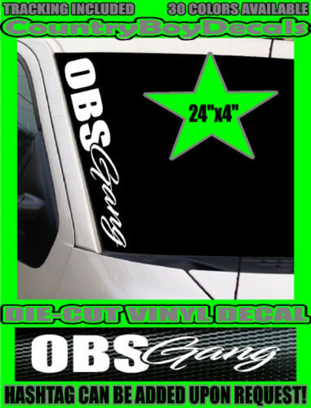 OBS Gang 24x4 Vertical Windshield VINYL DECAL Sticker Truck Stance ...
