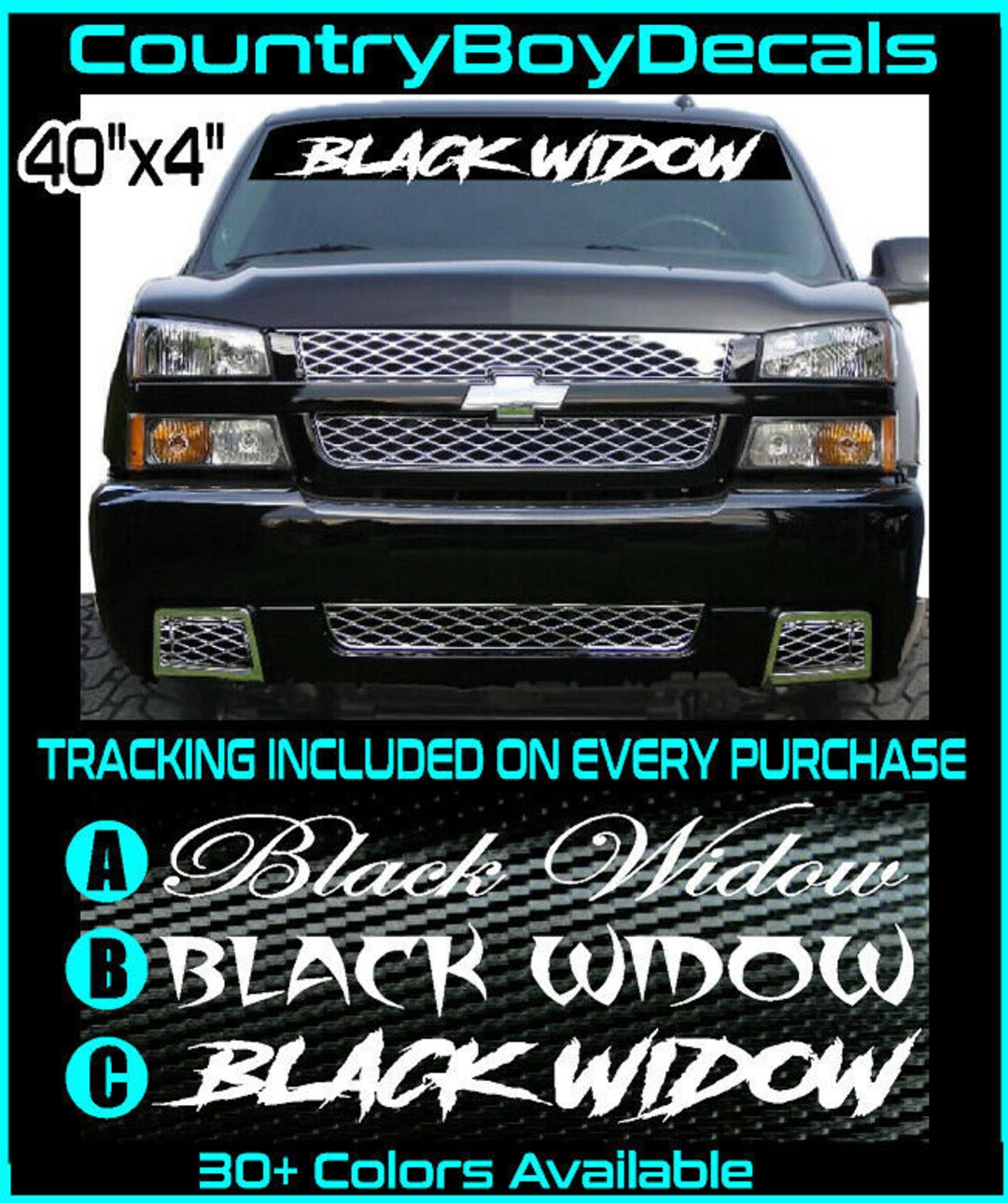 BLACK WIDOW 42" Vinyl Decal Sticker Spider Turbo Boost Diesel Truck JDM ...