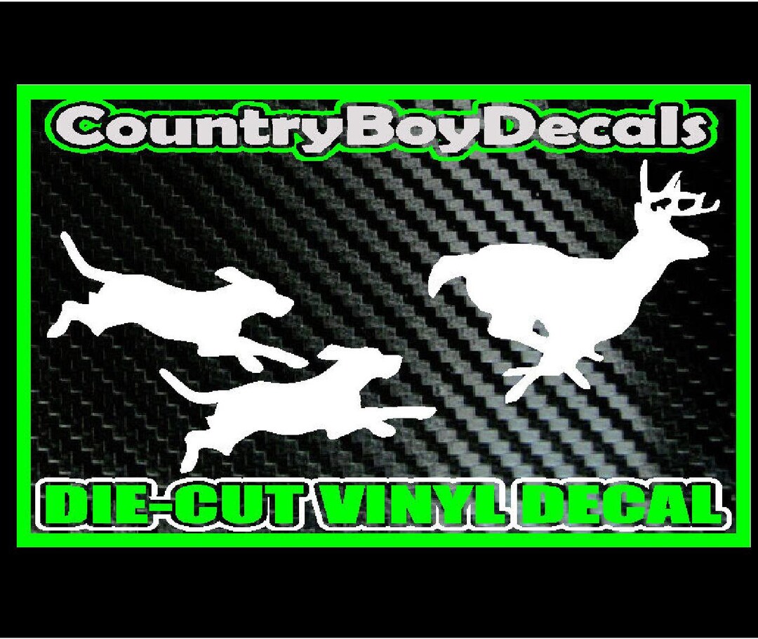 DOGS Chasing DEER * Vinyl Decal Sticker * Hunting Hounds BUCK Antlers ...
