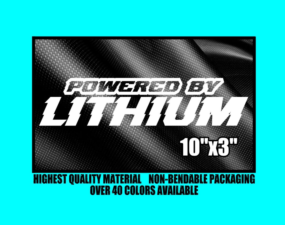 POWERED BY LITHIUM Vinyl Decal 10"x3" Window Sticker Ev Hybrid Electric ...