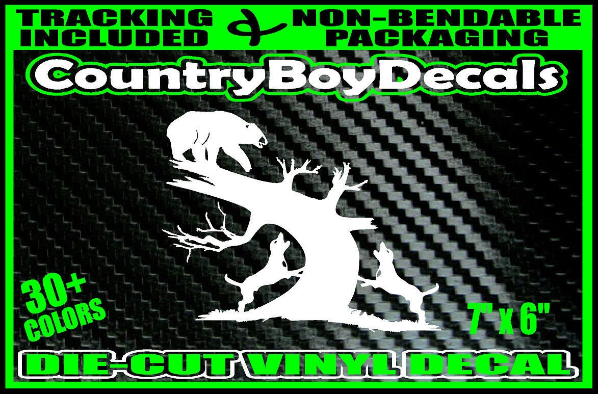 DOGS TREEING BEAR Vinyl Decal Sticker Tree Dog Hounds Beagles Kennels ...