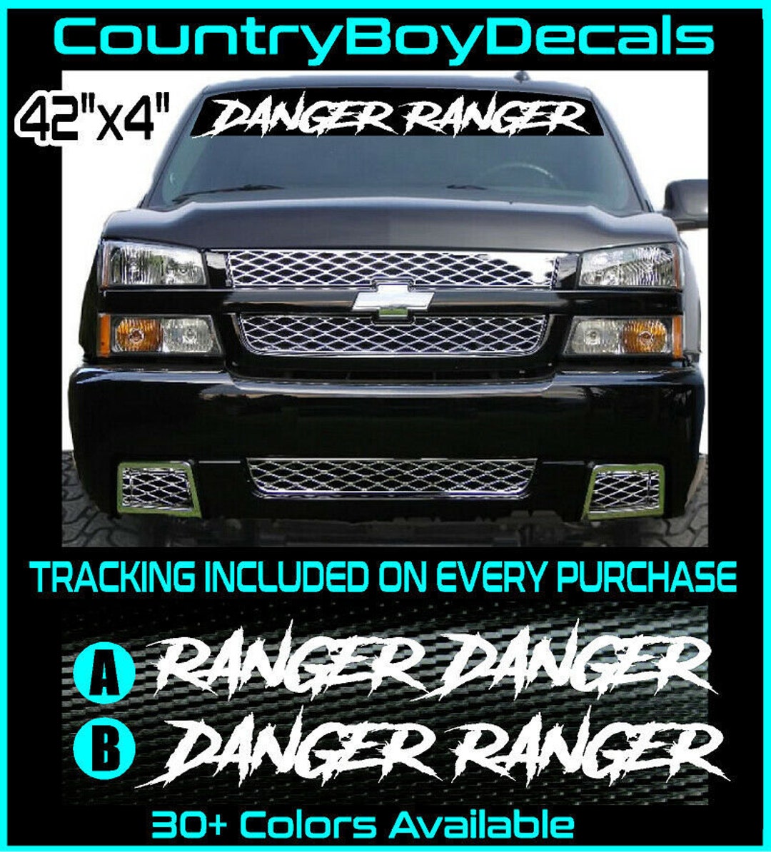 DANGER RANGER 42" Windshield Vinyl Decal Sticker TRUCK 4x4 Gang Low Mud ...