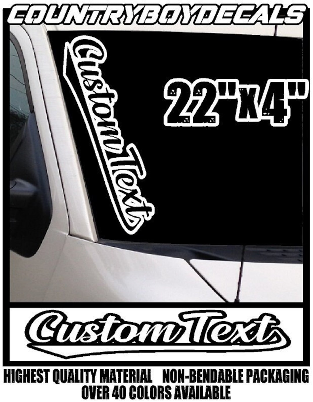 CUSTOM TEXT Vinyl Decal 22" Sticker Vertical Windshield Low Stance ...