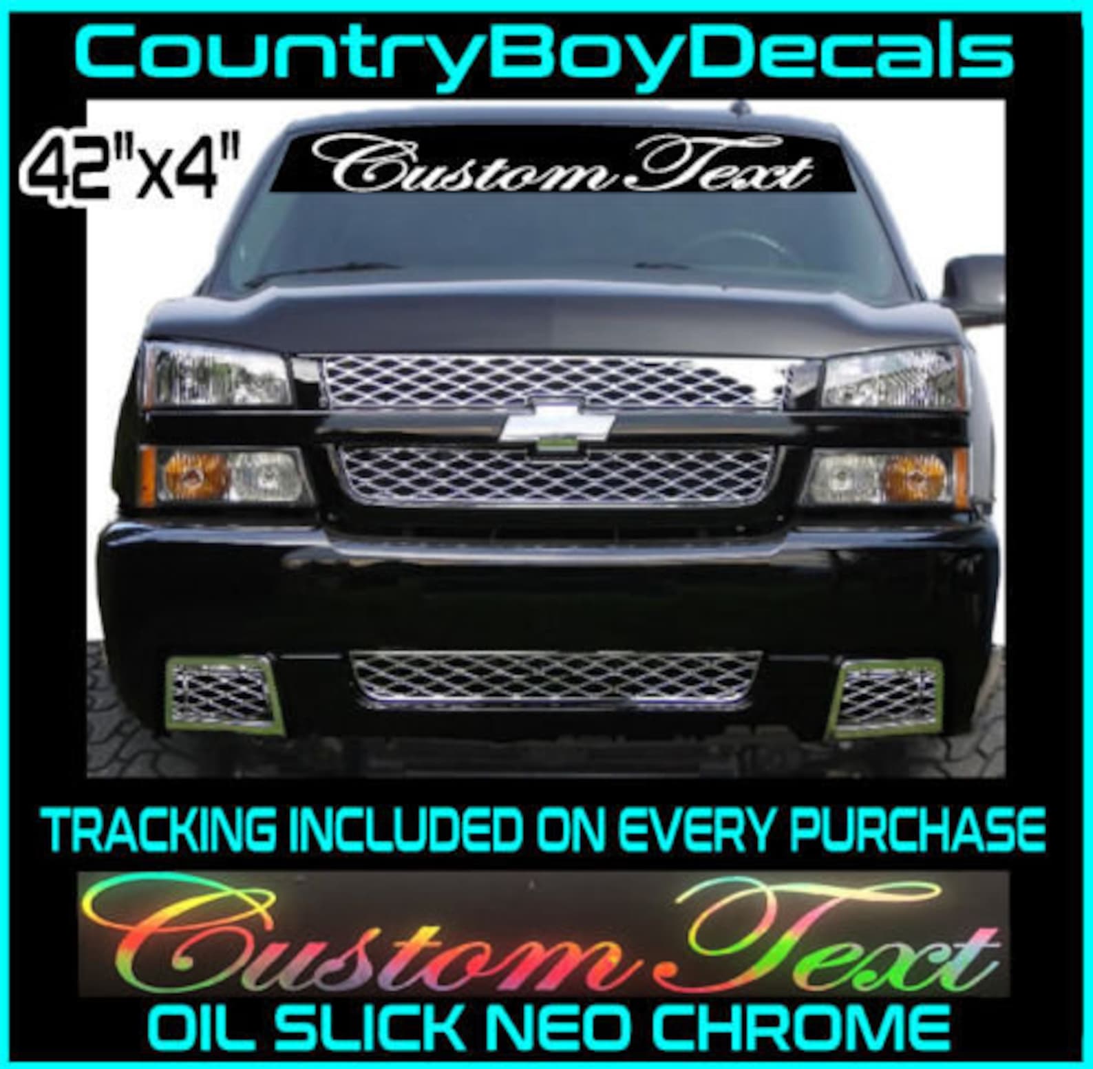 Custom Text 42" WINDSHIELD Vinyl Decal Sticker Truck Car Any Color Any ...