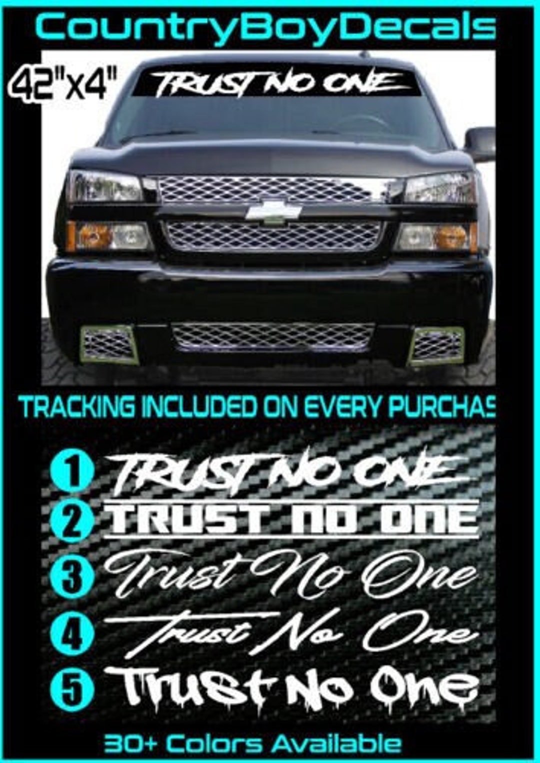 TRUST NO ONE Windshield 42" Vinyl Decal Diesel Truck Car Turbo Boost ...