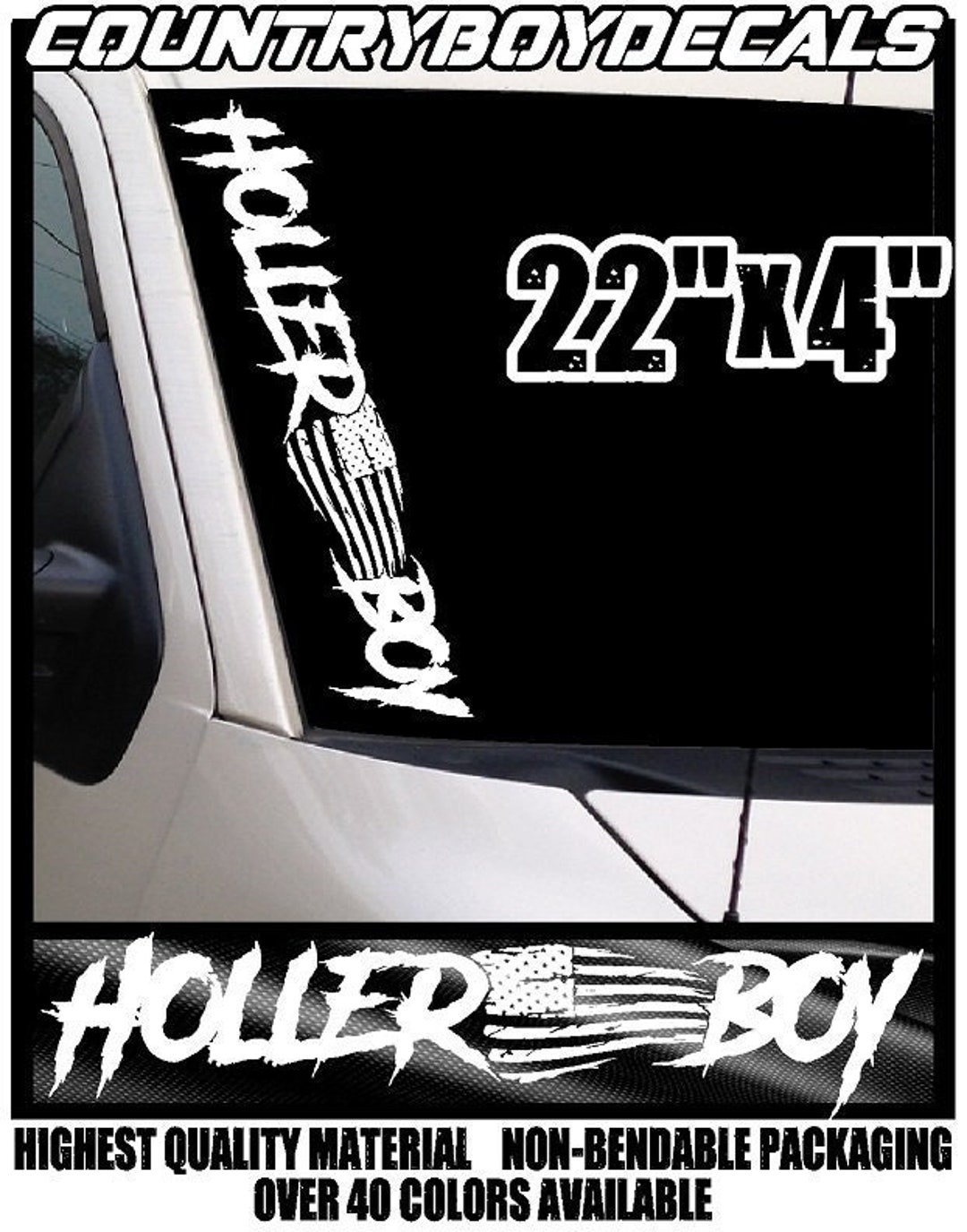 HOLLER BOY American Flag Windshield 22"x4" Vinyl Decal Sticker Diesel ...