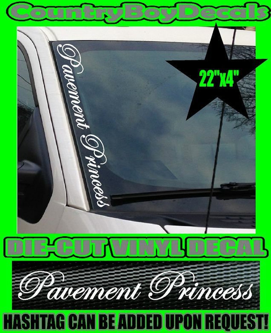 Pavement Princess VERTICAL Pillar Windshield Vinyl Decal Sticker Car ...