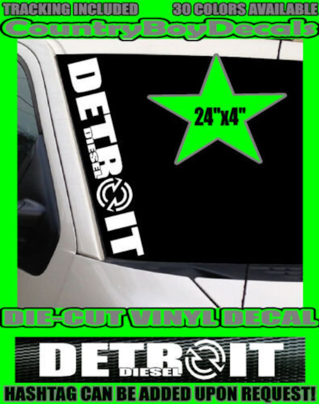DETROIT DIESEL Vertical Windshield Vinyl Decal Sticker Truck Turbo ...
