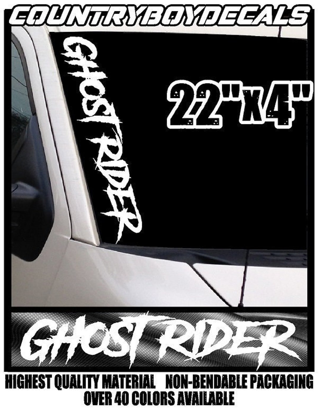 GHOST RIDER 22" Vertical Windshield Vinyl Side Decal Sticker Truck Car ...