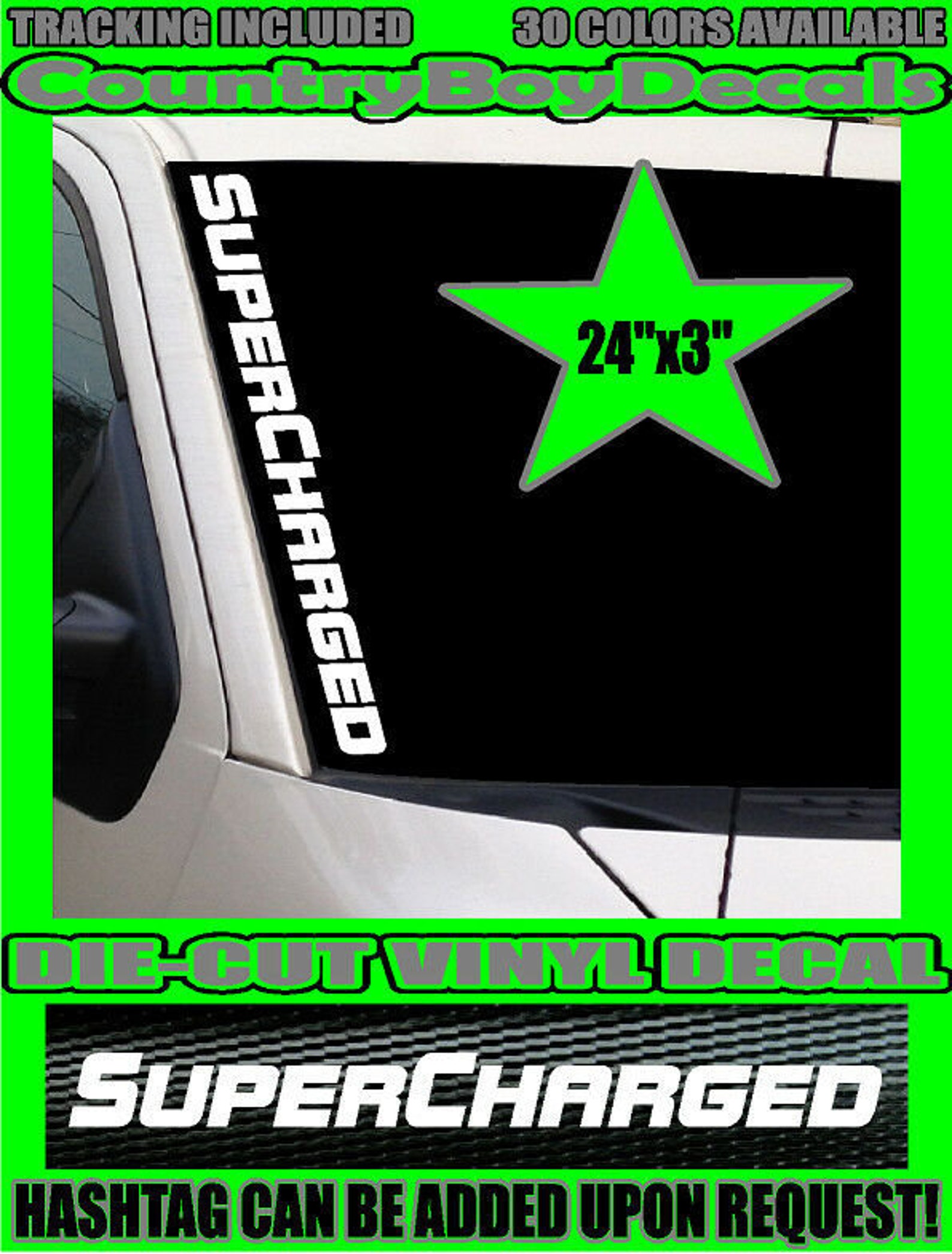Supercharged 24" Vinyl Decal Vertical Windshield Car Truck Diesel GT ...