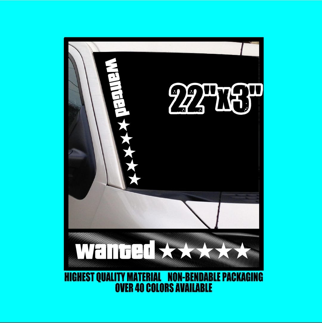 Wanted 5 Star Vertical Windshield Decal 22x3 | Vinyl Car Truck Window ...