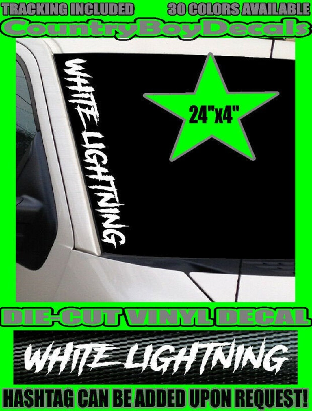 WHITE LIGHTNING Vertical Windshield Vinyl DECAL Sticker Diesel Truck ...