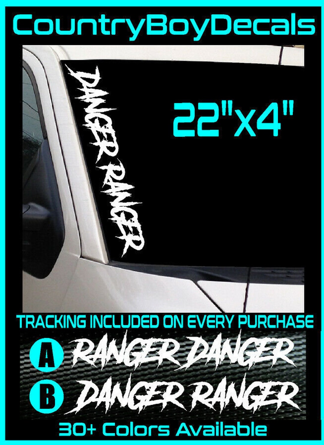 DANGER RANGER 22" Windshield Vinyl Decal Sticker TRUCK 4x4 Gang Low Mud ...