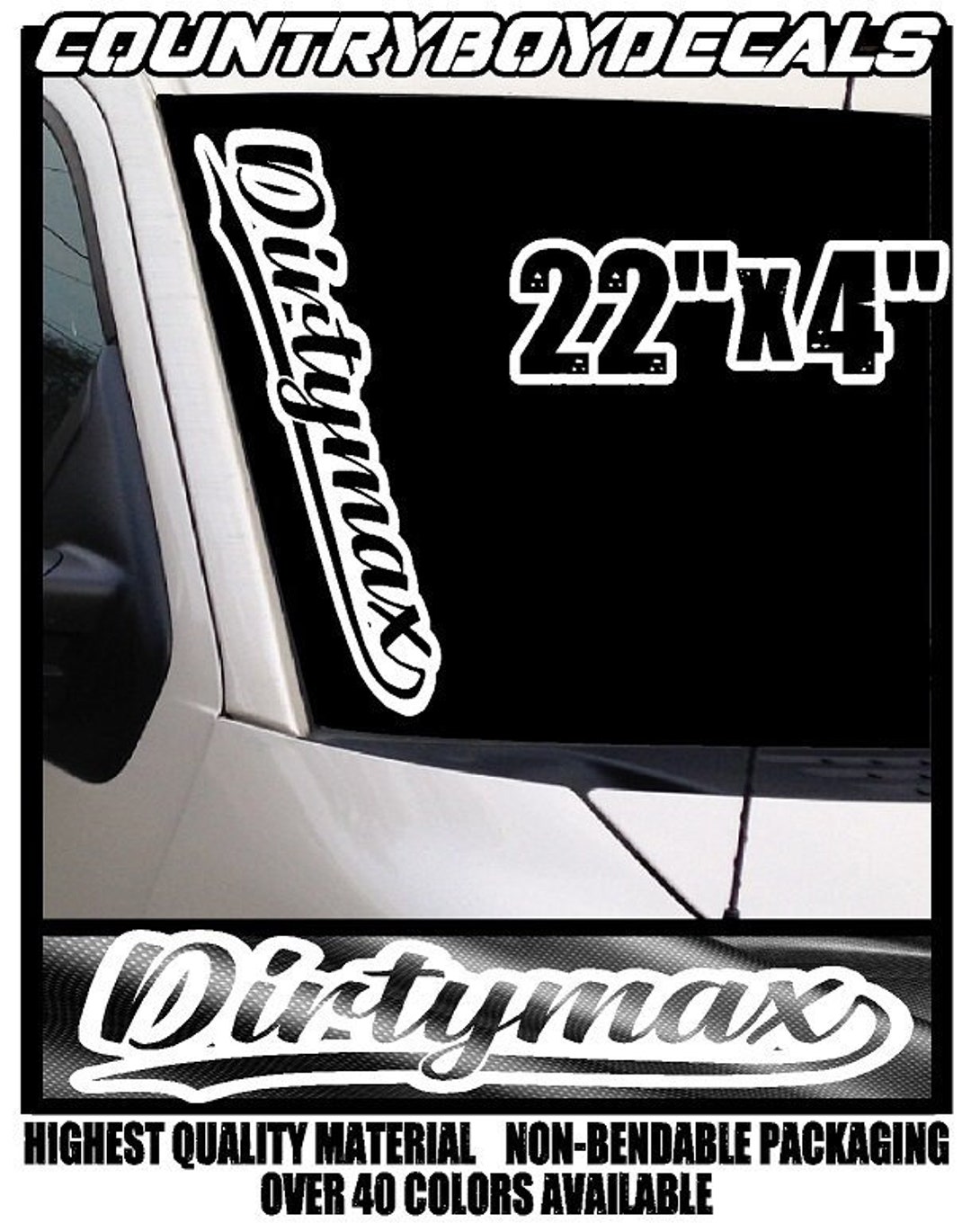 DIRTYMAX 22"x4" Windshield Vinyl Decal Sticker Diesel Truck Turbo Boost ...
