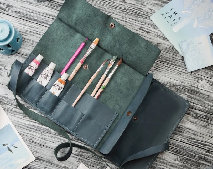 Mini Artist Roll Waxed Canvas Leather Artist Roll, Fountain Pen and ...