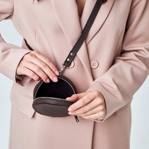 Leather Small Round Bag, Leather Round Purse, Mini Crossbody Bags for ...