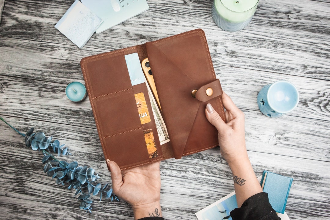 Handmade Leather Long Wallet, Slim Long Wallet for Women, Leather ...