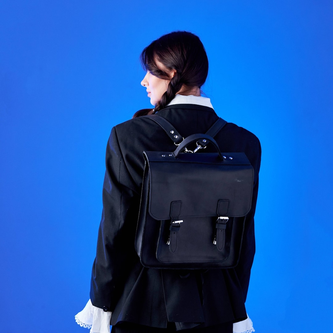 Wednesday Addams Backpack, Black Leather Backpack Women, Wednesday ...