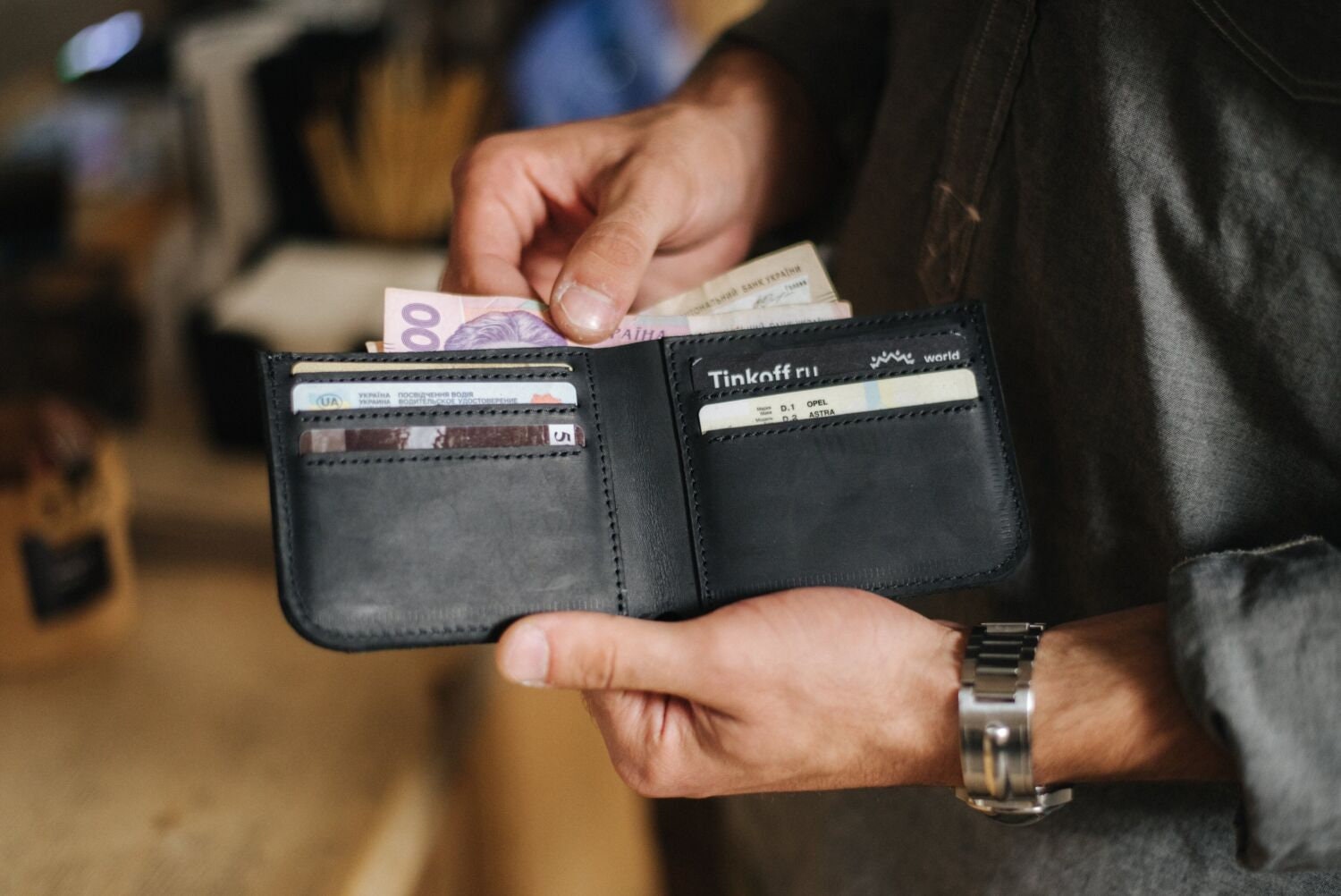 Black leather wallet for menLeather wallet mens bifold | Etsy