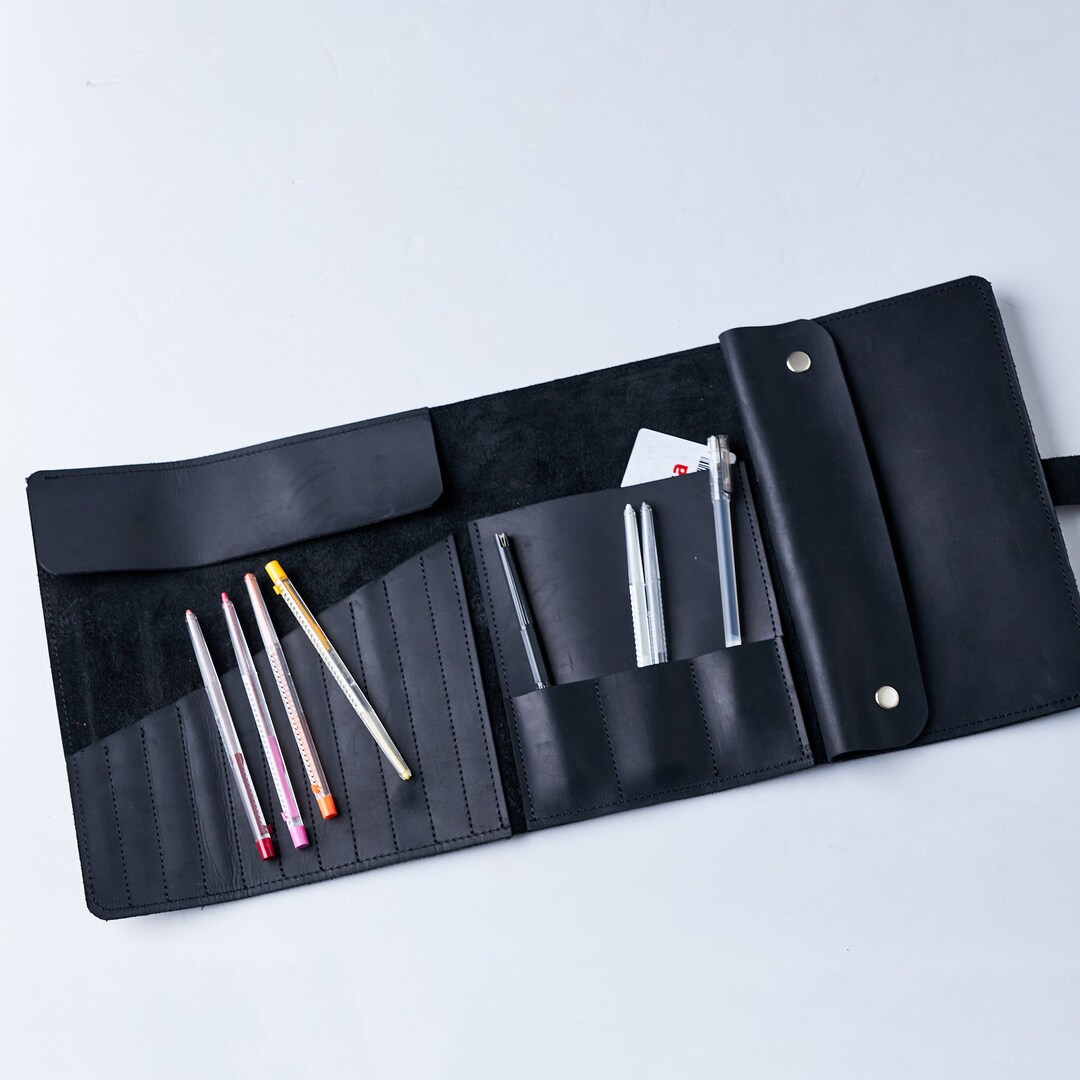 Leather Pencil Roll Organizer, Leather Paint Brush Roll, Handmade ...