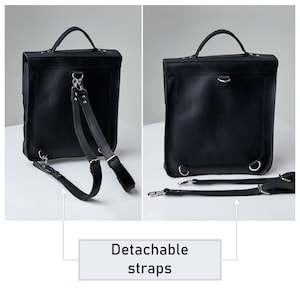 Leather Satchel Backpack, Leather Backpack for Women, Black Leather ...