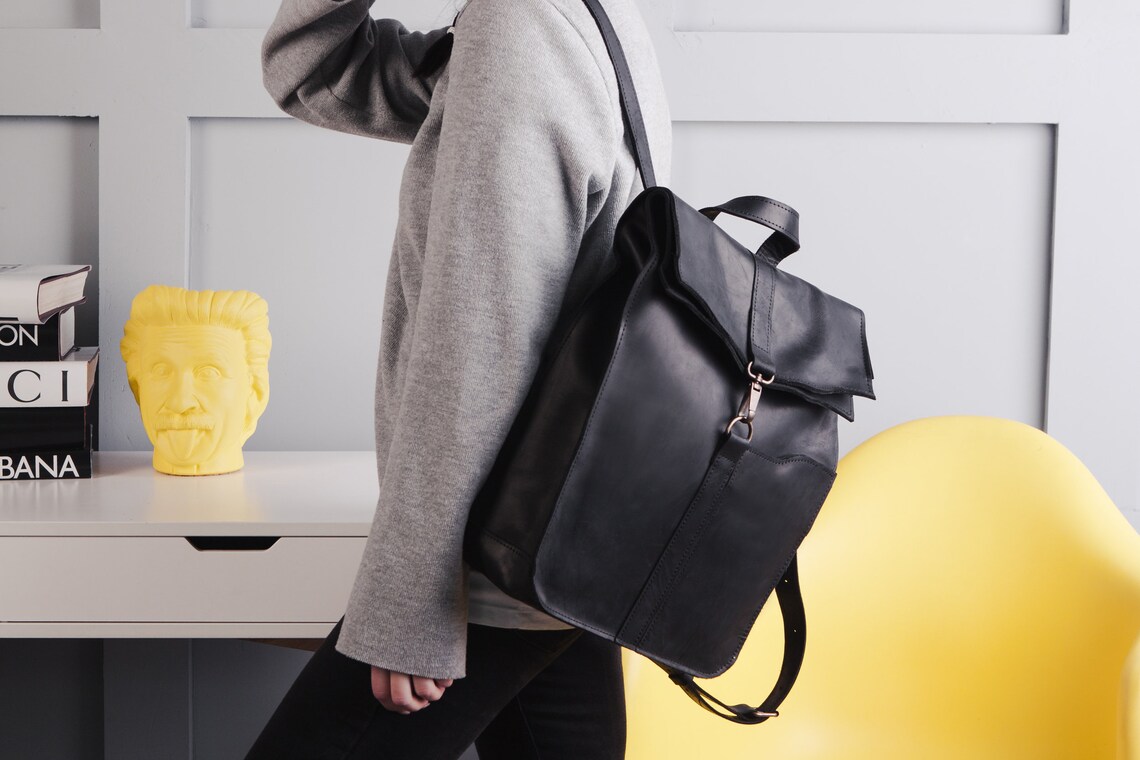 Leather backpack women Rucksack Black leather backpack | Etsy