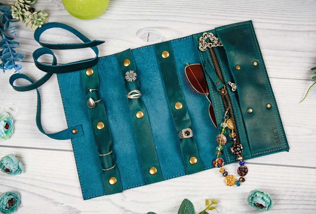 Custom Leather Jewelry Roll, Leather Jewelry Organizer, Jewelry Storage ...