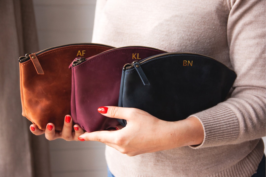 Personalized Leather Cosmetic Bag, Leather Make up Bag, Custom Makeup ...