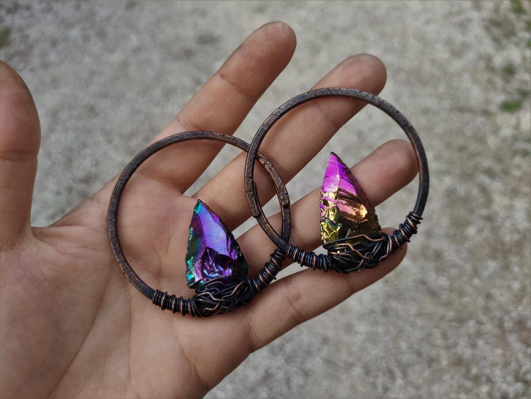 8 Gauge Copper Ear Weights, Aura Obsidian Ear Weights, Arrowhead ...