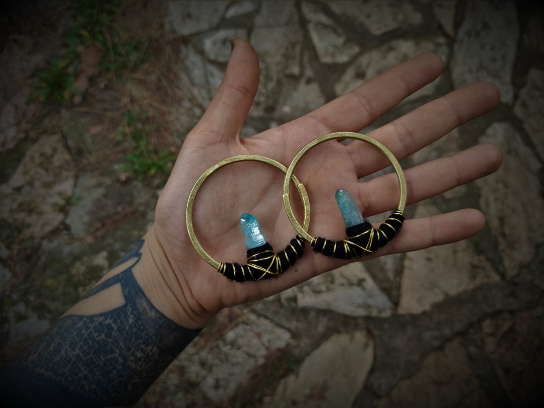 8 Gauge Brass Ear Weights, Quartz Ear Weights, Wool Ear Hangers ...