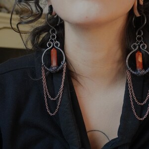 10 Gauge Copper Ear Weights, Dark Ear Weights, Carnelian Ear Hangers ...