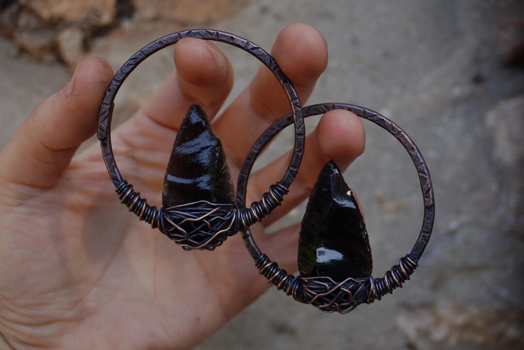 8 Gauge Copper Ear Weights, Obsidian Ear Weights, Arrowheads Ear ...