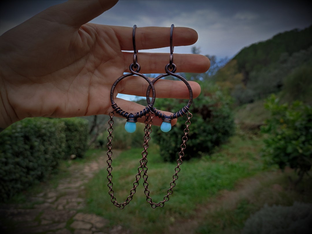 10 Gauge Copper Ear Weights, Larimar Ear Weights, Blue Stone Ear ...